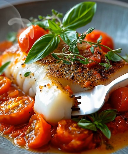 Pan-Seared Mediterranean Cod in Tomato Basil Sauce Ingredients 👇👇 | Flavor Recipes