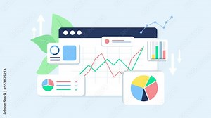 Business Profit Concept Design Motion. Finance Growing line chart graph. Animation of graphs bars and charts. Stock market abstract finance background