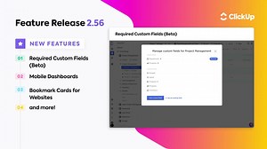 Take total command of your workflow with Required Custom Fields!💪 Keep tasks uniform and your Workspace sharp as you set out to conquer your weekly goals!🙌🎖️ ✅Required Custom Fields (Beta) 📱Mobile Dashboards 🔖Bookmark Cards for Websites ➕More! bit.ly/3cVGlfy | ClickUp