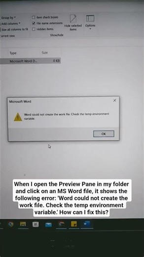 Word could not create the work file. Check the temp environment variable. #msword #error #msoffice