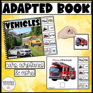 VEHICLES Adapted Book & Worksheet | Cars, Airplanes & Transportation Book