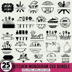 Kitchen Monogram SVG Bundle: Farmhouse Decor, Cutting Board Design (digital Download) - Etsy