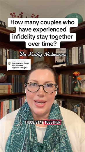 Replying to @Amy - so if we know that 60 to 75% of couples reconcile after an affair, how do these couples do over time? ￼ Do they break up two years later? Do any of them make it long-term? Great question, Amy! The answer to how long a couple survives after infidelity is complex and there are several research studies that give us approximations of an answer. I'm going to write a blog post with all of my findings so you can review all of the citations in detail, please check for that in a couple