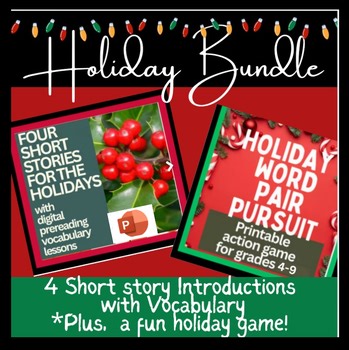 Christmas PowerPoint Bundle | Pre-Reading & Vocab Lessons (4 Stories   Game)