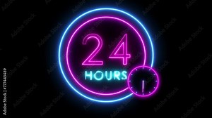 open 24 hours neon animated neon text advertising 24 hours looping 4k open twenty four hours always open
