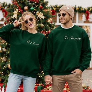 Sweat-shirts assortis I Choose You/Cols ras du cou pour couples I Choose You Always/Couleur du texte personnalisée en option/Design amour minimaliste - Vert forêt - Etsy France
