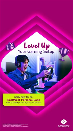 Level up your setup! Fund your gear upgrade with an EastWest Personal Loan—up to ₱3M, payable in 60 months! *Loan is subject to the bank's final evaluation and approval. For inquiries and feedback, you may call EastWest's 24-Hour Customer Service at ( 632) 8888-1700 or email csloans@eastwestbanker.com. EastWest is regulated by the Bangko Sentral ng Pilipinas https://www.bsp.gov.ph. | EastWest Bank