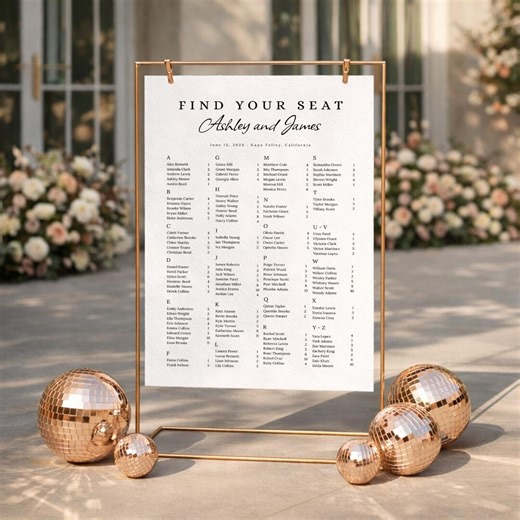 Alphabetical Seating Chart Template Editable in Canva | Wedding Seating Chart Sign | Modern Minimalist Seating Plan | Instant Download - Etsy