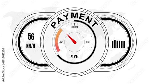 Universal level meter indicator with PAYMENT text Animation.Gauge scale meter status performance 4K motion background.System status risk health emotion performance gauge icon.