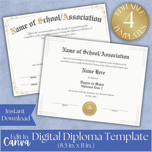 Custom Diploma, Editable Homeschool Diploma Template, High School Diploma Template, Fake Diploma, Customizable GED Diploma Certificate - Etsy