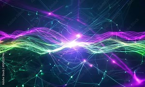 Abstract Particle Background Animation. Futuristic Optical Fibers. Electrical Signals Flowing Inside Of Complex Network Stock Video