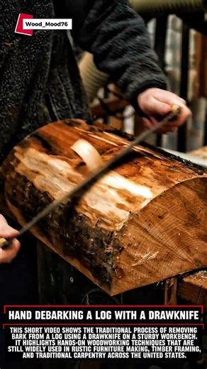 Hand Debarking a Log with a Drawknife #Woodworking #Drawknife #HandTools #Carpentry