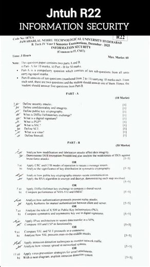 🚨JNTUH R22 ALERT!4-1 Information Security Question Paper 🔐📄 #shorts #ytshorts #jntuh #engineering