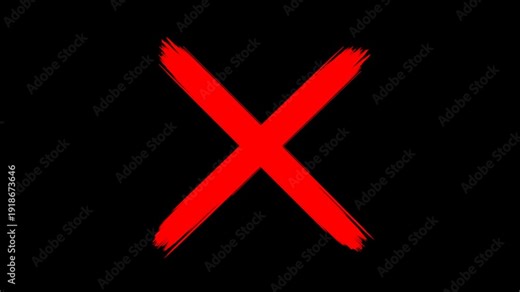 Animated red X symbol with transparent alpha background, created for cancel actions, warning messages, and rejection effects in clean 4K video projects.