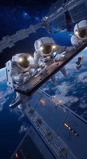Join three astronauts as they work together on the exterior of a massive space station high above Earth. Watch breathtaking views of the planet, glowing city lights, drifting clouds, and distant shuttles gliding across the silence of space. This peaceful cinematic scene blends soft ambient space hum, gentle tool sounds, and atmospheric music to create a relaxing and inspiring orbital experience. Perfect for ambience, sci-fi lovers, background visuals, or aesthetic space videos. #SpaceAmbience #A