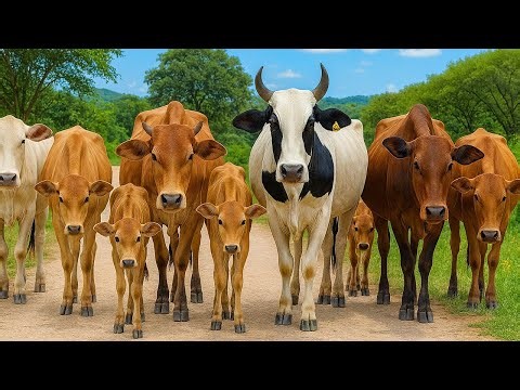 Aktivitas sapi lembu di pagi hari berjalan menuju ladang, Suara Sapi Moo, Puluhan sapi lucu berjalan