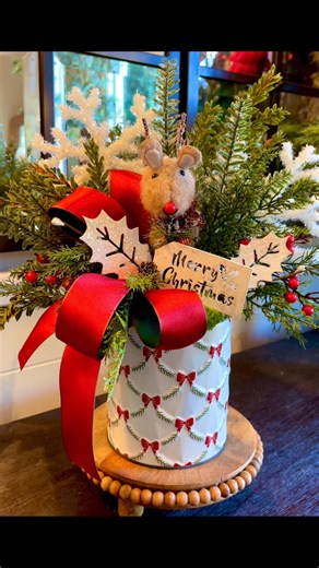 ***GIFTAWAY ALERT*** I will be live tomorrow (Wednesday Oct 29th at 4 pm (pst) to Giftaway this adorable Red Nosed Reindeer arrangement! Do you want to learn how to create it? You can watch the FREE tutorial by clicking the link in comments! During the tutorial I will tell you how to enter the drawing!! Both the kit for this and the completed design are now available in my shop-link in comments! Have a wonderful day! #bigbarnblooms #christmastime #decorate #cottagestyle #bow #christmas #christma