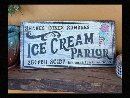 Vintage Ice Cream Parlor Wood Sign | Rustic Farmhouse Wall Decor | Ice Cream Shop Sign | Shakes Cones Sundaes | Handmade Wooden Sign - Etsy