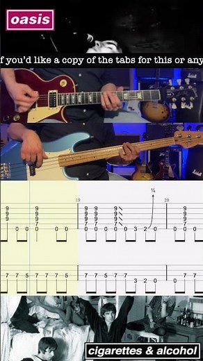 Cigarettes & Alcohol - Lead Guitar & Bass - Lesson - Rolling Tab - Demonstration - Cover - Oasis