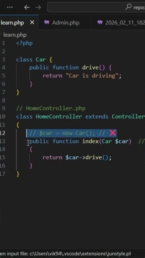 Dependency Injection in laravel (Code Example)