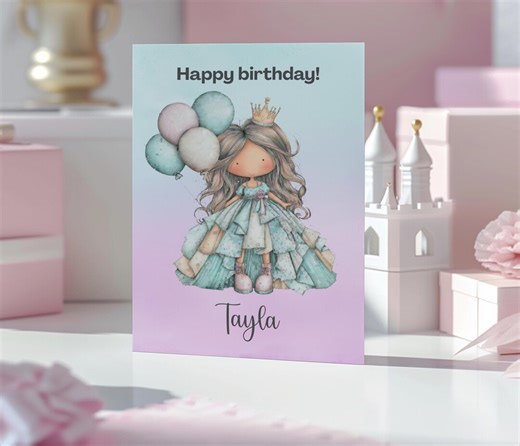 Girl Princess Birthday Card Editable in Canva - Etsy