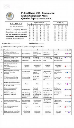 Fbise 9th Class (SSC-I) English Compulsory (NEW COURSE) Model Paper (Solved MCQs) 2025