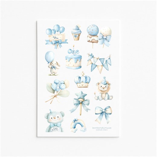 Blue First Birthday Stickers for Party Journals and Crafts - Etsy