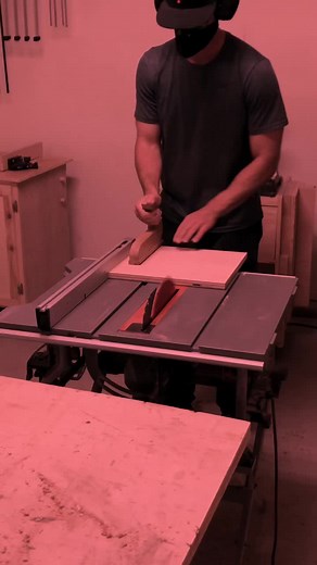 The right way to cut on the table saw: stand behind the workpiece, blade 1/8” above piece, push down, forward, and against the fence, outfeed table.
