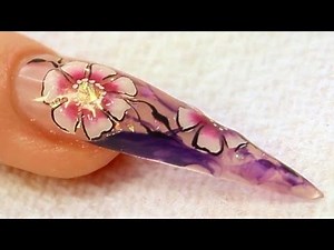 Stiletto UV Gel Nail Design with One-Stroke Painting Tutorial Video by Naio Nails