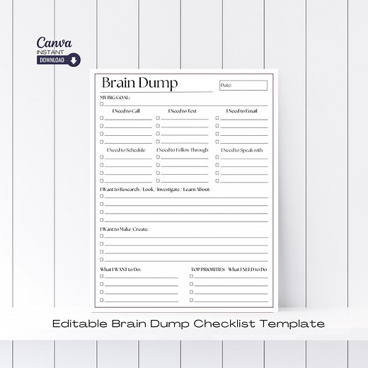 Editable ADHD Brain Dump Printable: Task List Template (canva) - Etsy