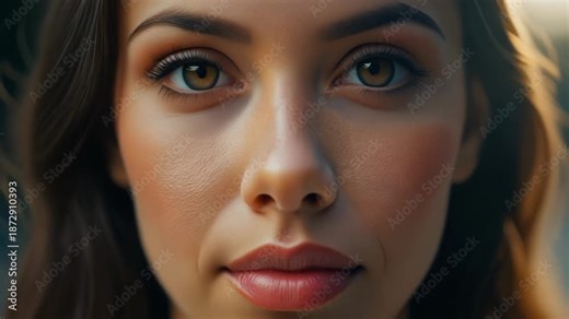A woman shows a realistic facial expression with natural skin texture in a close-up portrait.