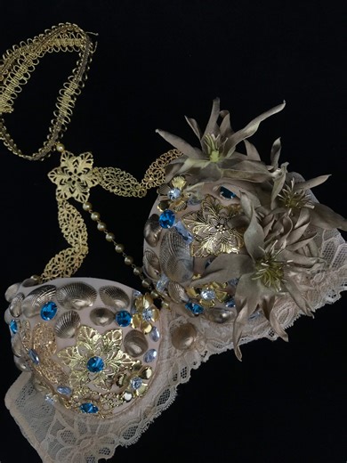 Mermaid Costume Aquamarine Custom Bra Shell Sexy Flower Dance Seashell Blue Gold Bra Raw Adult Wedding Top Sea Bridal - Etsy