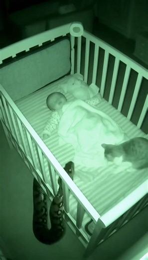 A shocking video shows a snake slithering into a baby’s crib, moments before a family housecat intervenes. The cat is seen swatting the snake away, preventing a potential tragedy and drawing attention to the unexpected role animals can play in moments of danger inside the home. Share and follow for more. This video is created with AI and the story is for your entertainment. #BreakingNews #SnakeInCrib #HeroCat #AnimalInstincts #HomeSafety #CaughtOnCamera #ViralVideo | Primi.Tv