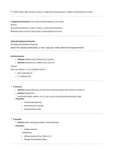 Class 10 Science |Chapter1Chemical Reactions and Equations |Full Notes + Important Questions