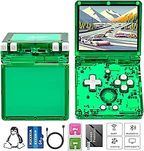 RG35XXSP Handheld Game Console RG35XX SP Clamshell Retro Game Console with 64G TF Card Preloaded Games 5532 Portable Gaming Console with 3.5 inch Screen 3300mAh Battery 5G WiFi Bluetooth HD Green