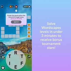 5.8K views · 45 reactions | Learn all about the newest Wordscapes feature, Star Rush! Solve levels in under 3 minutes to earn bonus tournament stars. A new tournament starts this afternoon, so you’ll have a chance to try out Star Rush for yourself. We’ll see you on the leaderboard!  | Wordscapes | Facebook