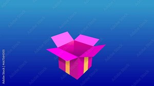 An open container. 3D gift box, flying gold coins, Animation.