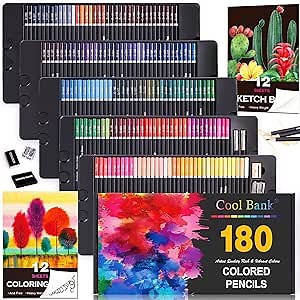 180 Professional Colored Pencils Set with Vibrant Colors - For Sketching, Shading, Coloring Books - Gift Box for Beginners, Adults, Artists
