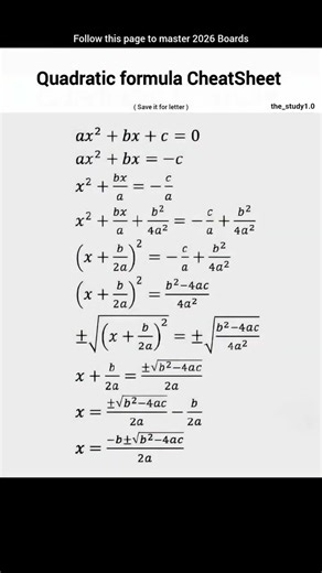 Quadratic formula Cheat Sheet 📚
