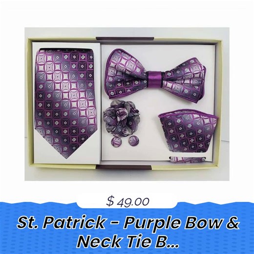 Looking to elevate your style game this season? Introducing the St. Patrick - Purple Bow & Neck Tie Box 5 Set - GTB663-1. Priced at just $49.00, this exquisite collection combines the rich elegance of deep purple with a variety of stylish designs that ensure you stand out at any occasion. Perfect for everything from formal events to casual outings, these ties are crafted for comfort and confidence, adding a touch of sophistication to your wardrobe. Why settle for one? You know you want the set. 