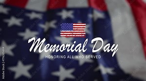 Happy Memorial Day USA Flag Background. Memorial day animation. Remember and Honor banner for memorial day celebration. Motion graphic design. 4k video animation. Animation text happy memorial day.