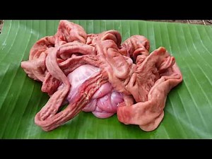 Primitive Technology -cooking pig's intestine in the clay - cooking pig's intestine delicious