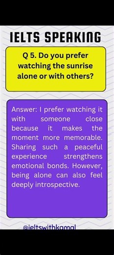 IELTS Speaking Part 1: Intro Questions about Sunrise & Sunset Sample Answers | Part 2 #shorts