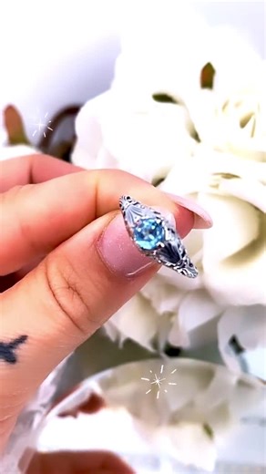 Natural Sky Blue Topaz Ring • Size 7.5 • Sterling Silver 925 Natural Topaz Gem Edwardian Floral Wedding Leaf Filigree (in Stock) Design#154 - Etsy