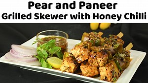 Pear and Paneer grilled Skewer with Honey Chilli | #Usapears #ChefHarpalSingh #Pear and #Paneer #grilledSkewer with #honeychillisauce Ingredients Quantity Paneer 250 gm. USA Pears 1 nos Onion cube 1 nos Green Capsicum cube 1 nos Soya sauce 1 tsp ¼ tsp Lemon juice 1 tsp 1 tsp Red chilli powder 1 tsp ½ tsp Black pepper crushed 1 tsp ½ tsp Salt to taste Oil for cooking Garlic chopped 1 tbsp Dry chili flakes 1 tbsp Water as required Corn flour 1 tsp Honey 1/3 cup Water ¾ cup Corn starch 1 tbsp Sprin