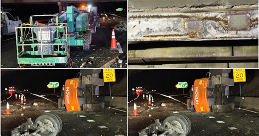Excavator boom hits Parham Road overpass on Interstate 95, injuring bridge inspector