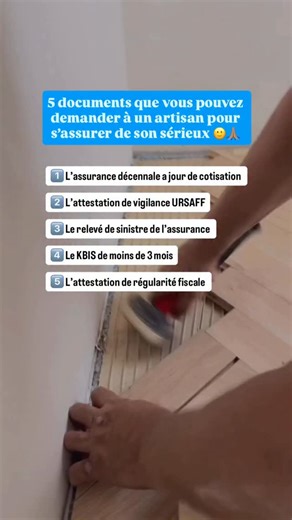 🎯 Avant de signer avec un artisan, assurez-vous d’avoir tous les bons documents ! 📑 Voici les pièces essentielles à demander 👇 🔹 Attestation de vigilance URSSAF → prouve que l’artisan est bien déclaré et à jour de ses cotisations sociales. 🔹 Attestation décennale 2025 → couvre les éventuels dommages pouvant survenir après les travaux, jusqu’à 10 ans ! 🛠️ 🔹 Relevé de sinistre → permet de vérifier s’il a eu des incidents récents sur ses chantiers. 🔹 KBIS de moins de 3 mois → confirme que s