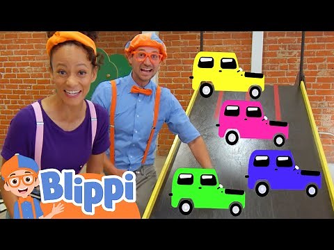 Blippi & Meekah Race Rainbow Color Toy Cars! | Children's Museum | Blippi - Learn Colors and Science