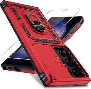 Weycolor for Samsung Galaxy S25 Ultra Case with Camera Lens Cover, HD Screen Protector, 10 FT Military Grade Drop Protection, Magnetic Ring Holder Kickstand Protective Phone Case, Red