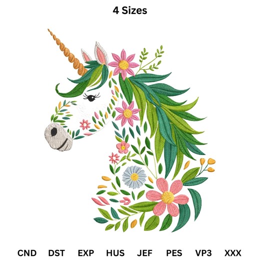 Floral Unicorn Machine Embroidery Design, Flowers Horse Embroidery Pattern, Trendy Digital Download, 4 Sizes - Etsy